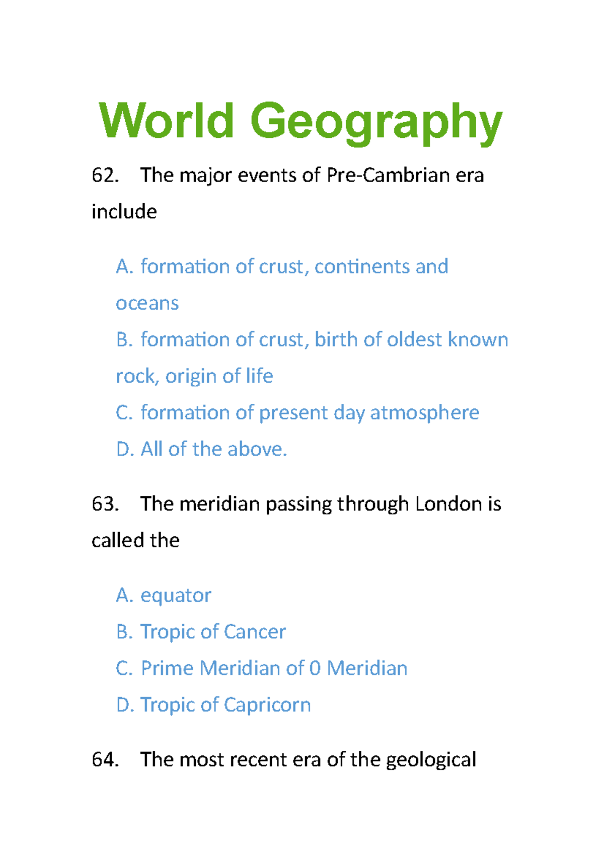 World Geography work17 - World Geography The major events of Pre ...