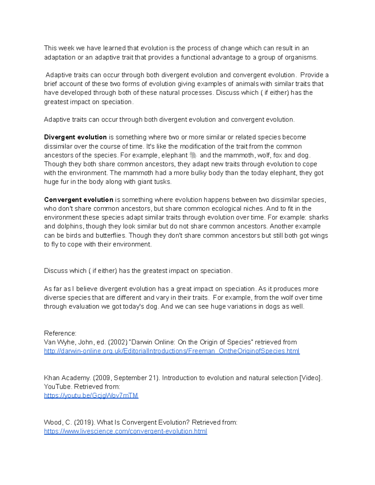 Biol 1122,discussion Forum, unit 1 - This week we have learned that ...
