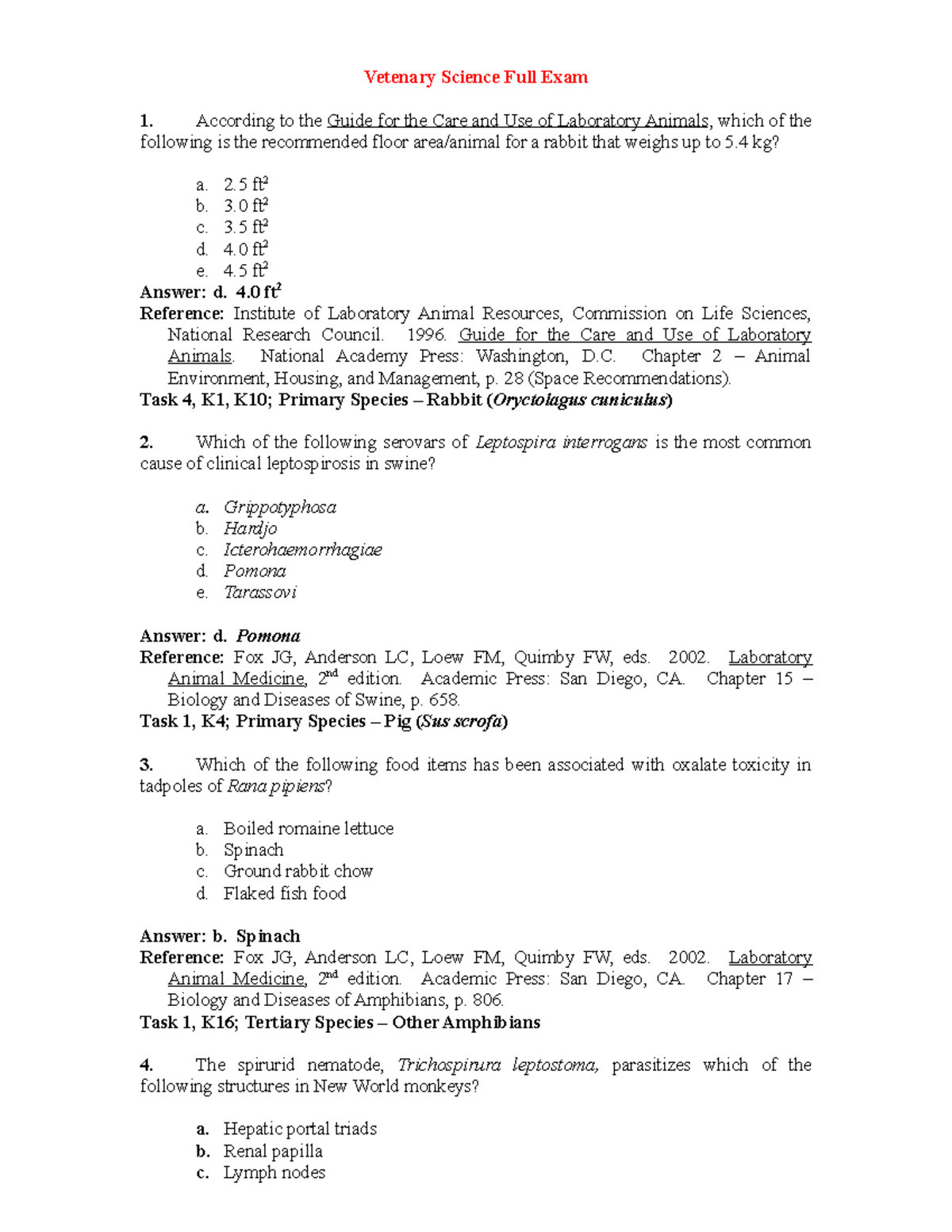 Vetenary Science Full Exam - Vetenary Science Full Exam According to ...