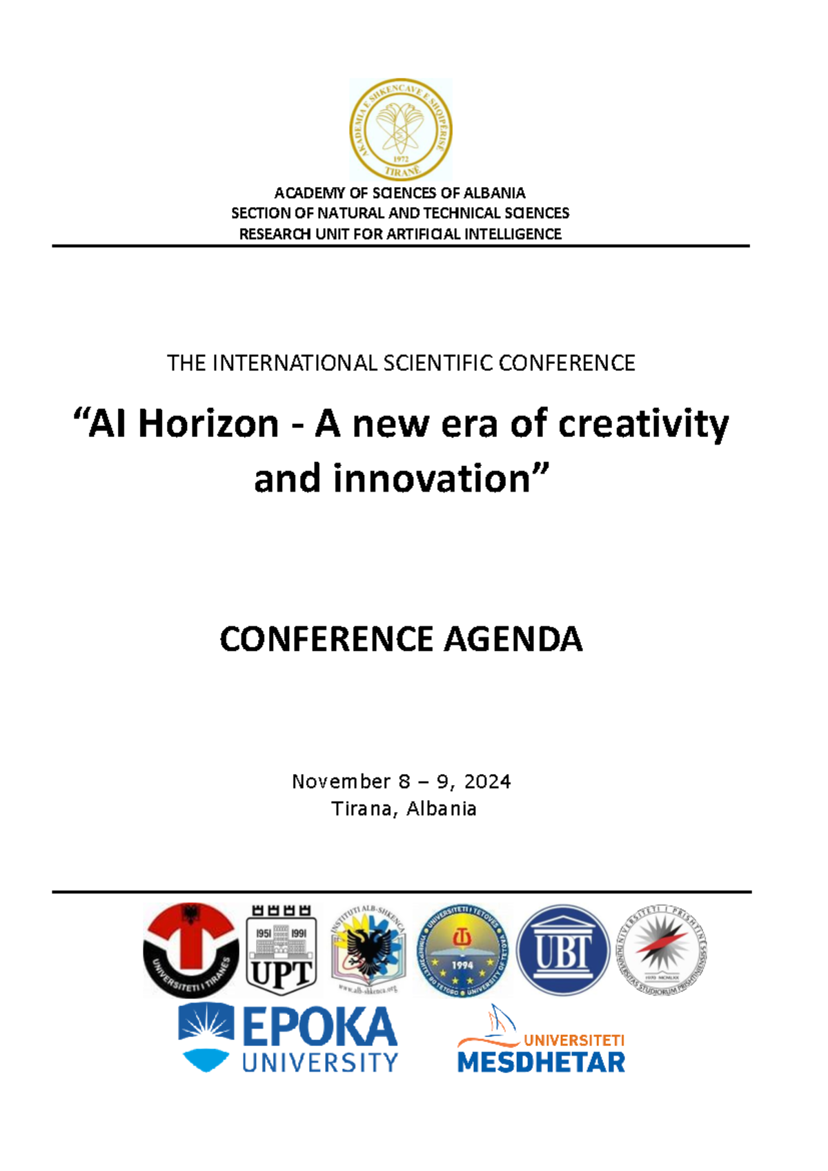 AI Horizon International Conference Agenda Ashsh - ACADEMY OF SCIENCES ...