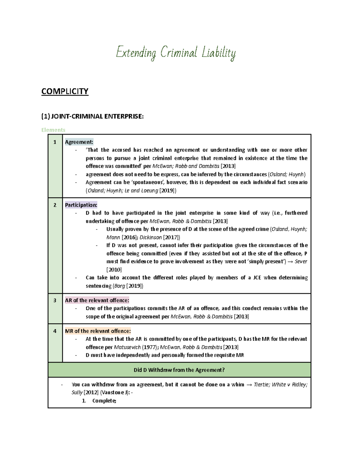 LLB1180 - Extending Criminal Liability - Problem Question Guidance ...