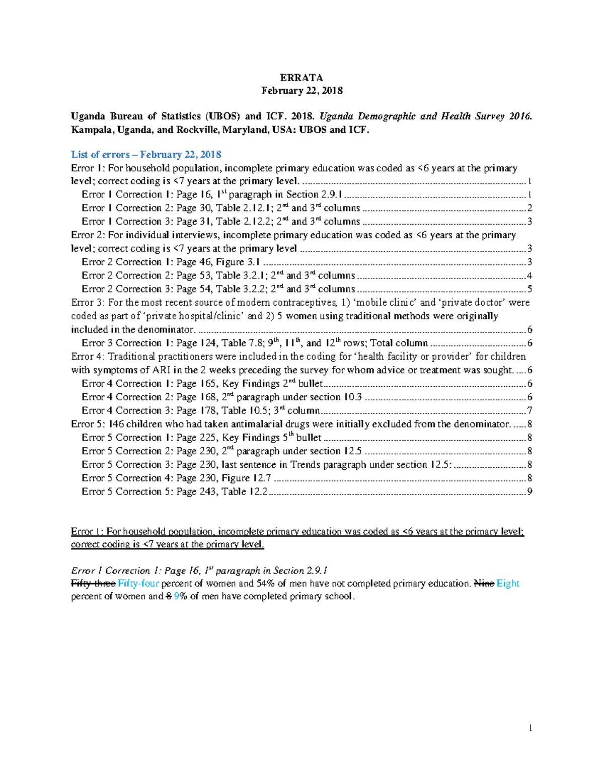 UDHS 2016 errata sheet 22Feb2018 - ERRATA February 22, 2018 Uganda Bureau of Statistics (UBOS ...