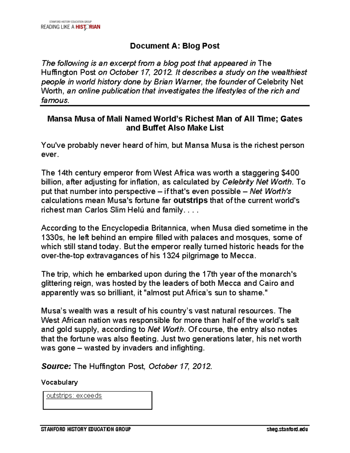 Mansa+Musa+Student+Materials - Document A: Blog Post The following is ...