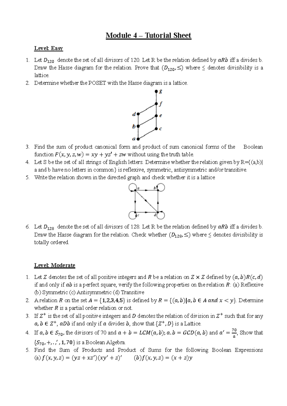 Tutorial Sheet 04 - Module 4 – Tutorial Sheet Level: Easy Let 𝐷 120 ...