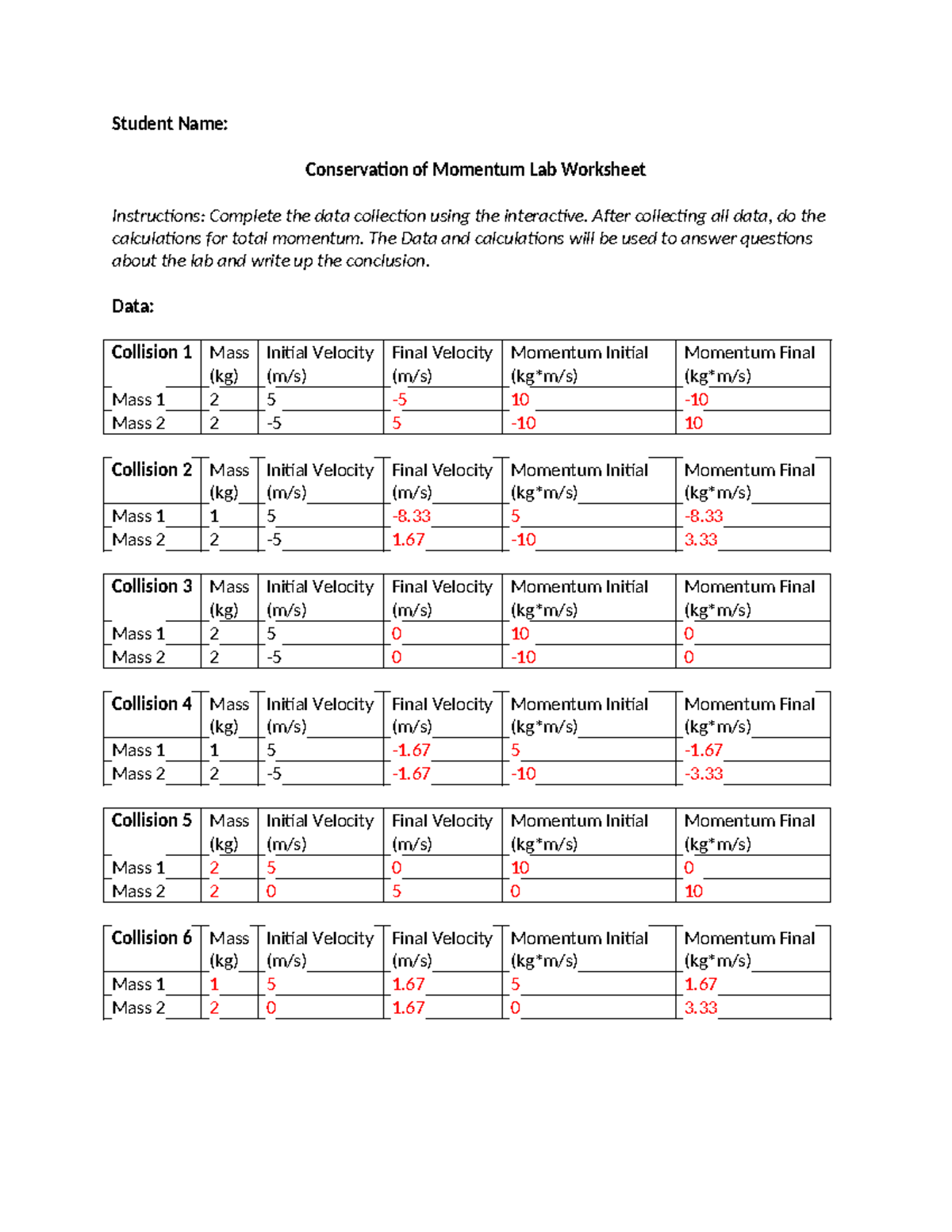 03 08 labworksheet - lab worksheet - Student Name: Conservation of ...