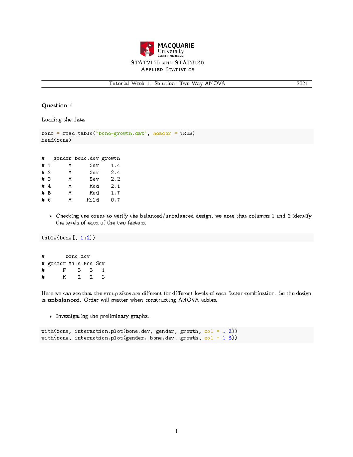 STAT270 Tutorial Week11 Solution - 200091 - UWS - Studocu