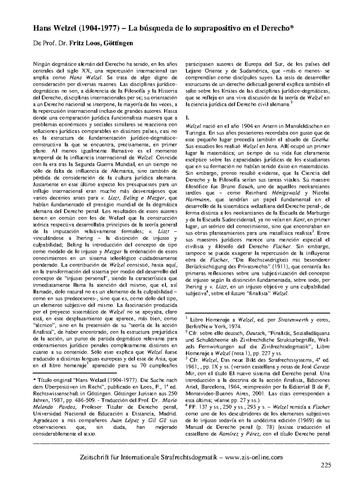 Hans Welzel-La busqueda de lo suprapositivo en el derecho penal - - Studocu