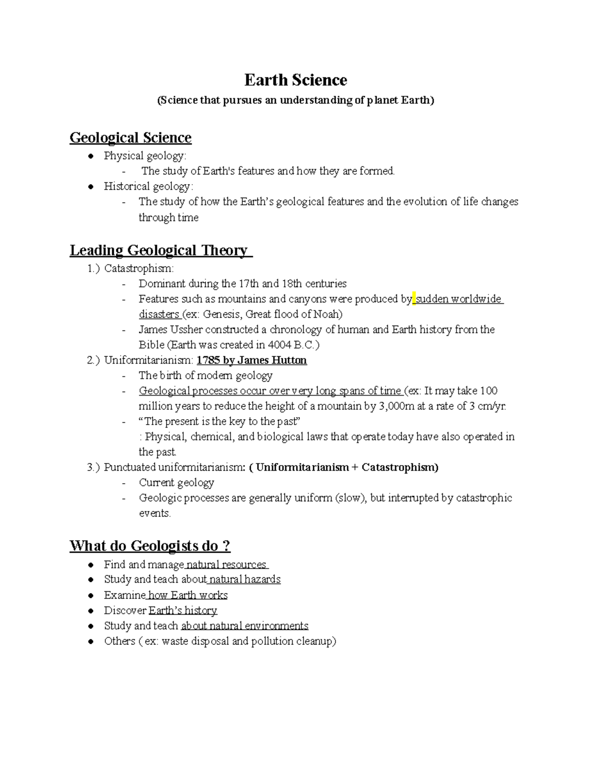 EES Class 1 Earth Science - Earth Science (Science that pursues an ...