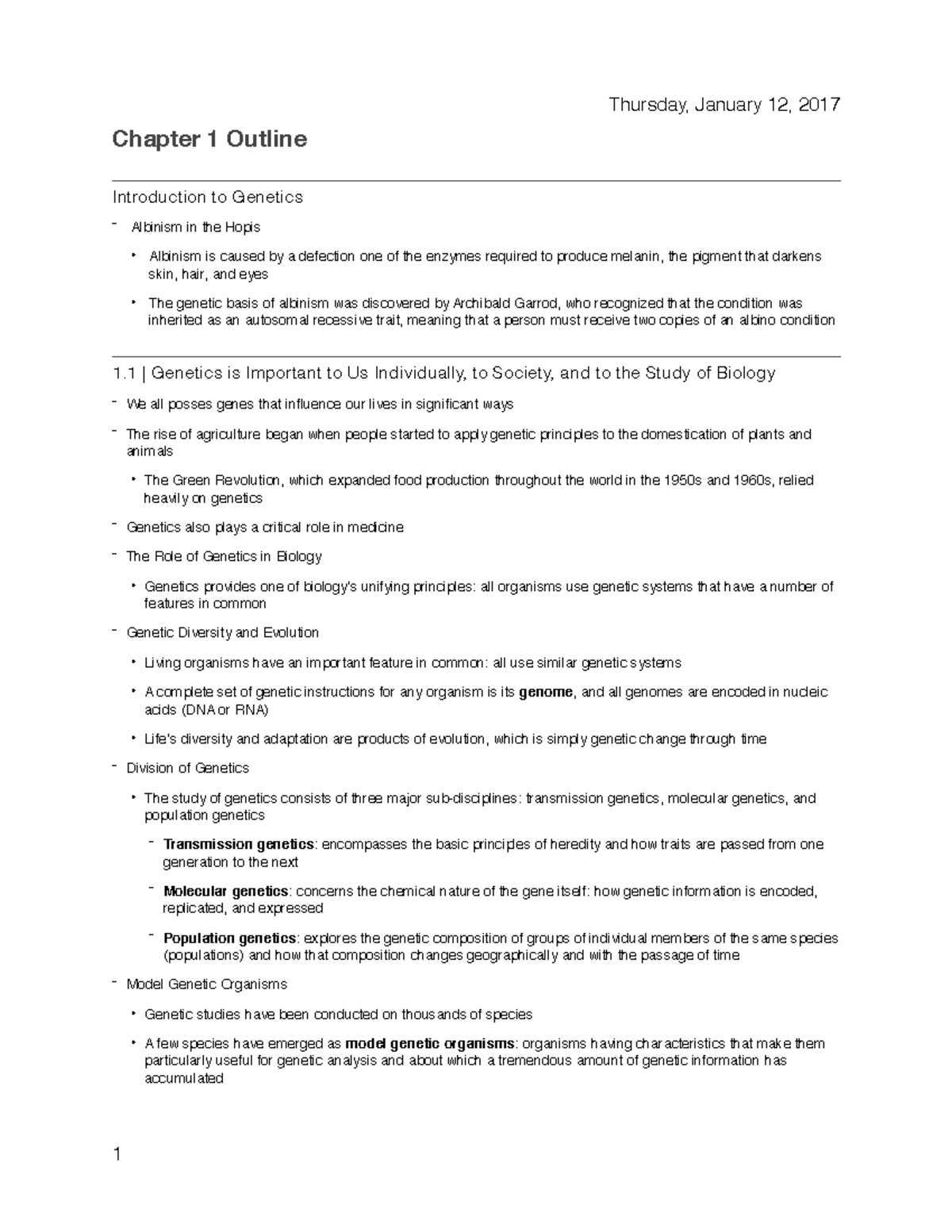 Chapter 1 Outline - Thursday, January 12, 2017 Chapter 1 Outline ...