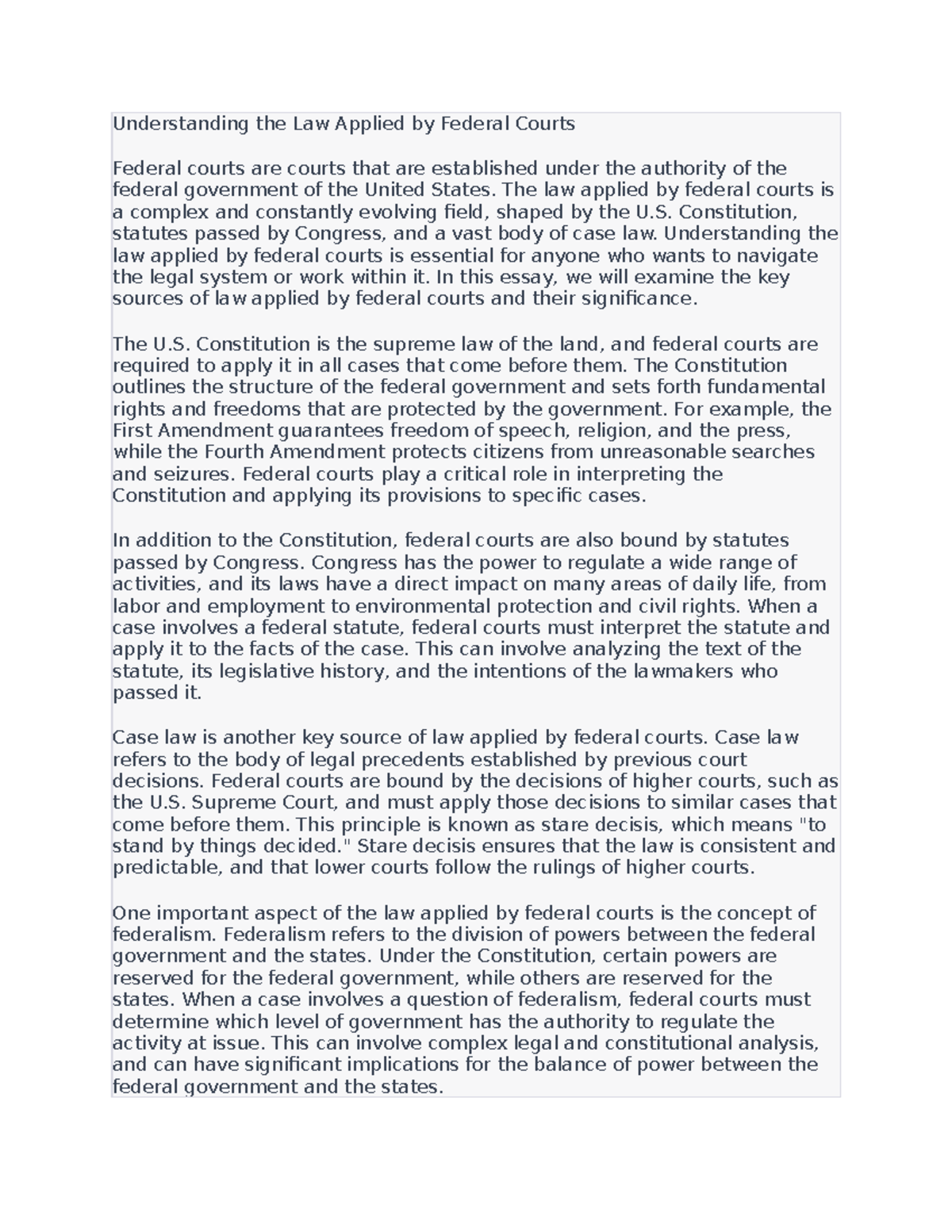 Understanding the Law Applied by Federal Courts - The law applied by ...