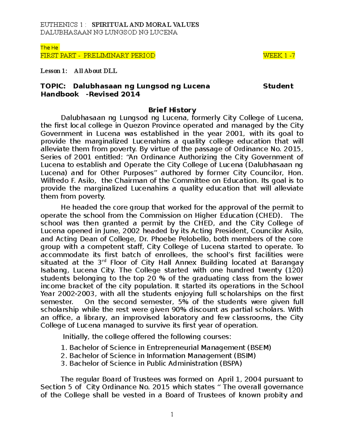 Euthenics 1 1st part - Yhajahahajs - DALUBHASAAN NG LUNGSOD NG LUCENA ...