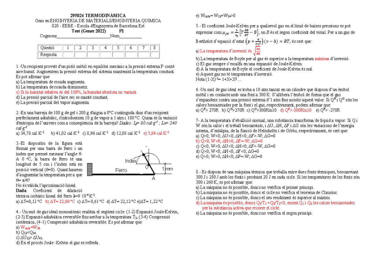 Test-gener 2022 - sgsgs - 295024 TERMODINÀMICA Grau en ENGINYERIA DE ...