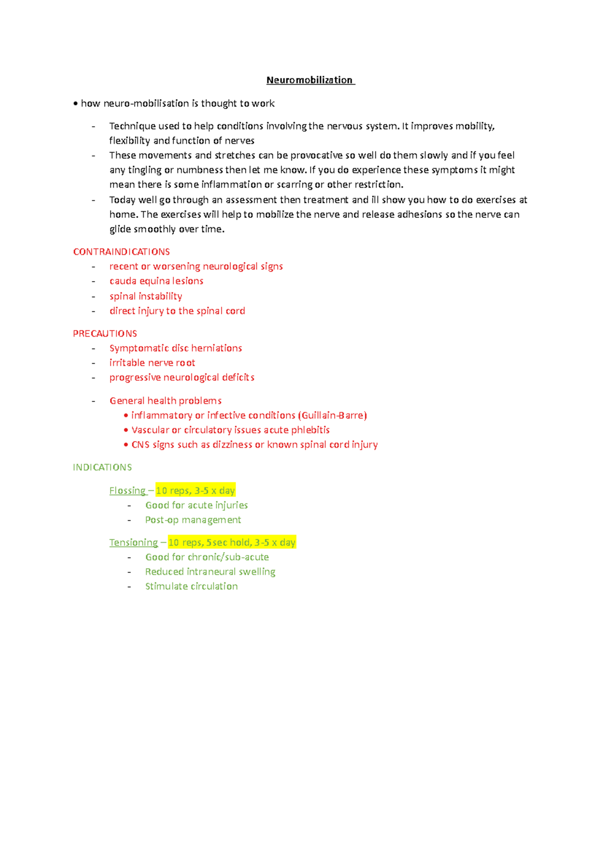 Neuromobilization - Neuromob notes - Neuromobilization how neuro ...