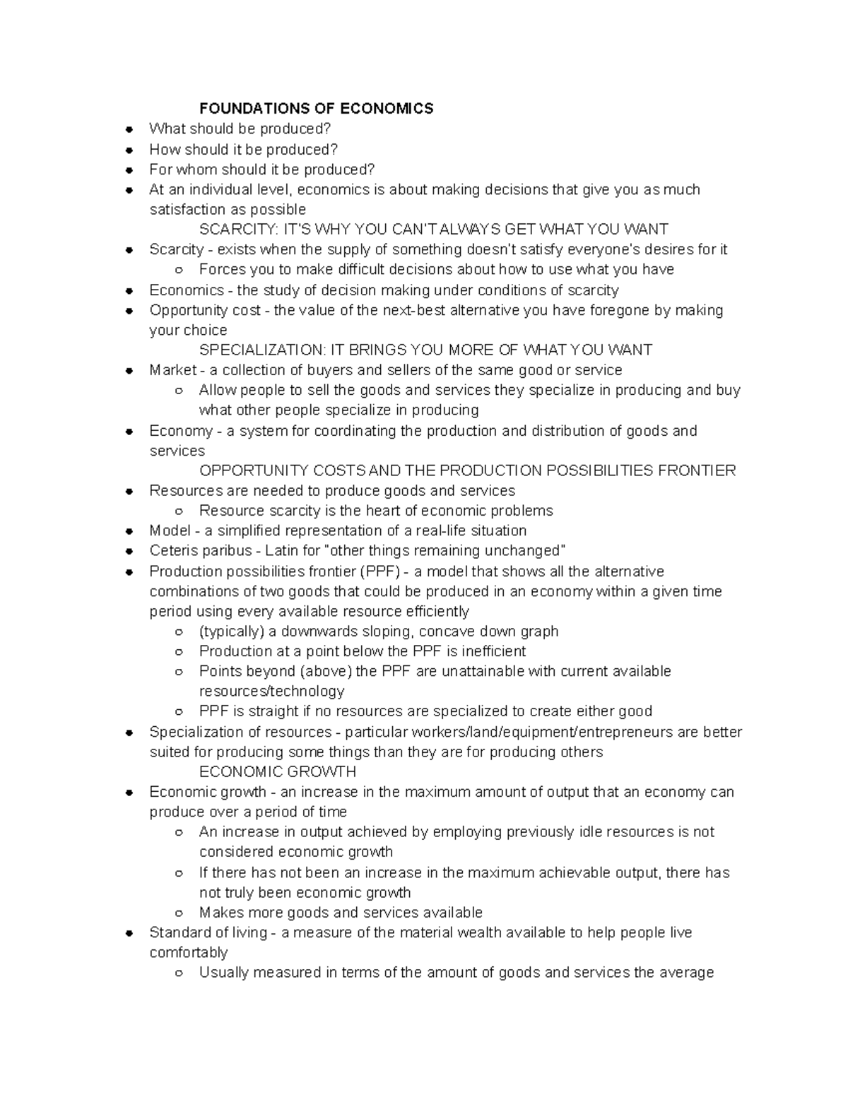 ECON1200 CH1 - Lecture notes ch1 - FOUNDATIONS OF ECONOMICS What should ...