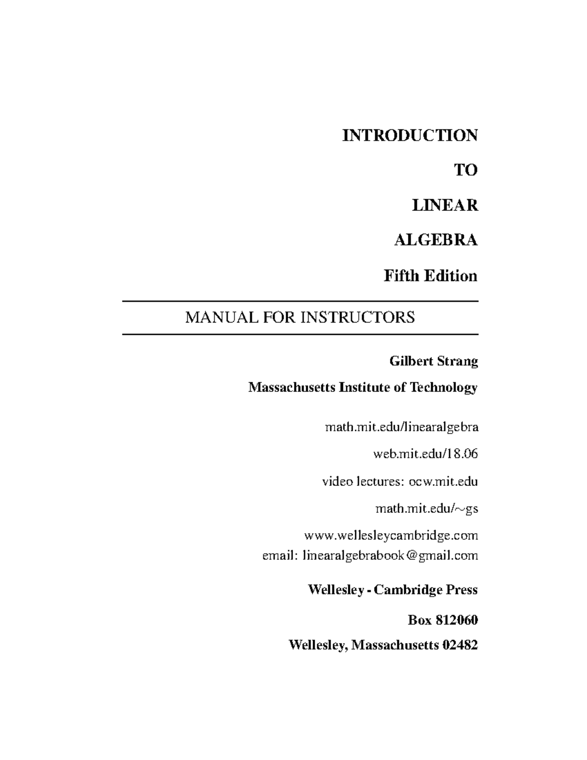 Solution Of Gilbert Strang Introduction to Linear Algebra ...