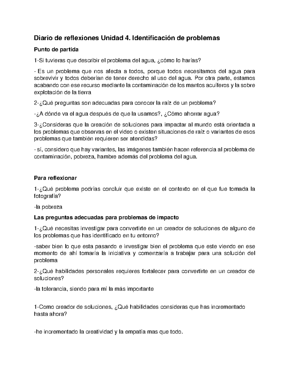 Actividad 4 reflexion empatia para resolver - Diario de reflexiones Unidad 4. Identificación de ...