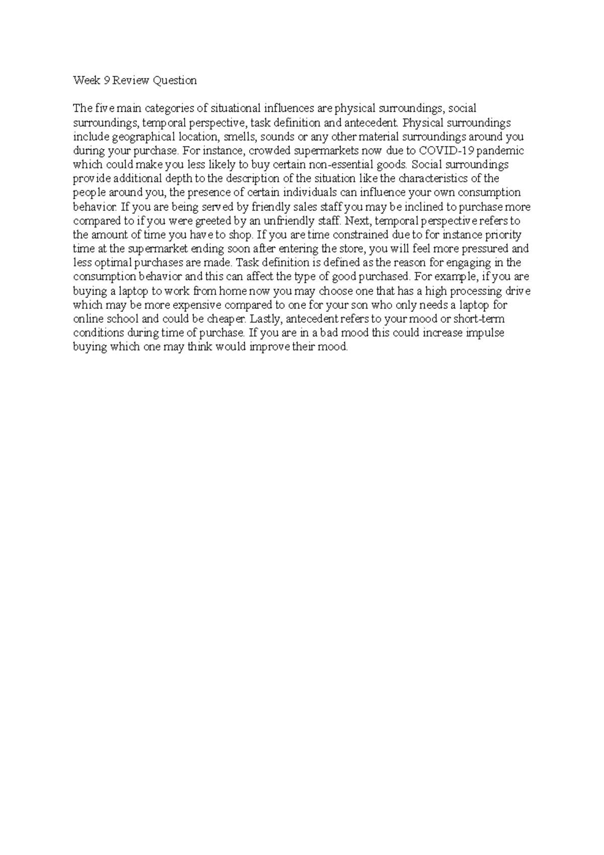 Week 9 Review Question - tutorial work - Week 9 Review Question The ...