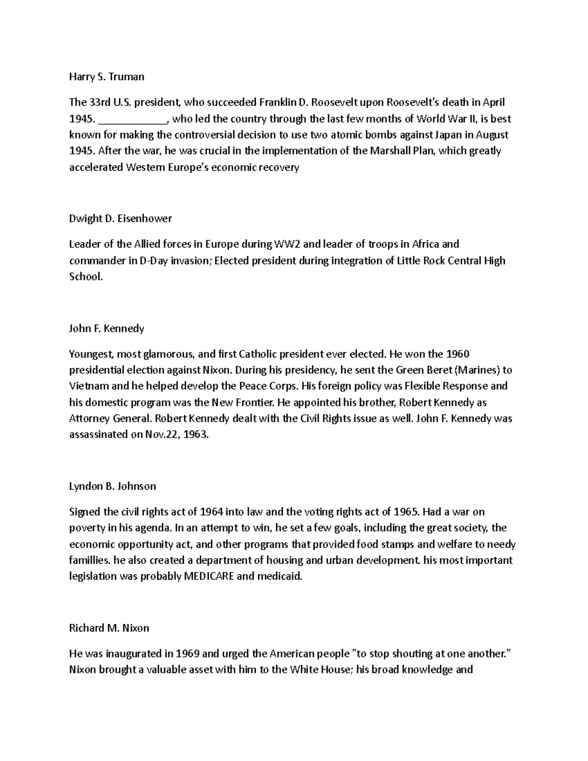 Amh 2020 Class Study Guide - Harry S. Truman The 33rd U. president, who ...