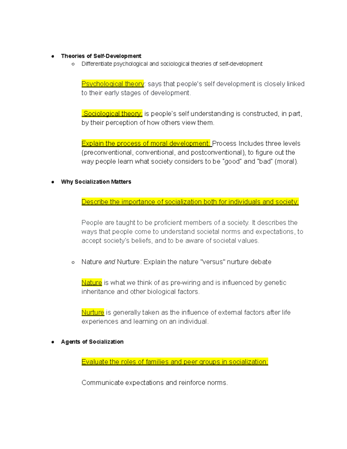 Sociology- Socialization - Theories of Self-Development Differentiate ...