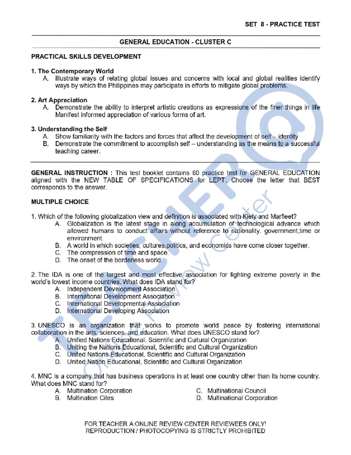 General E Ducation Cluster C - SET 8 PRACTICE TEST GENERAL EDUCATION ...