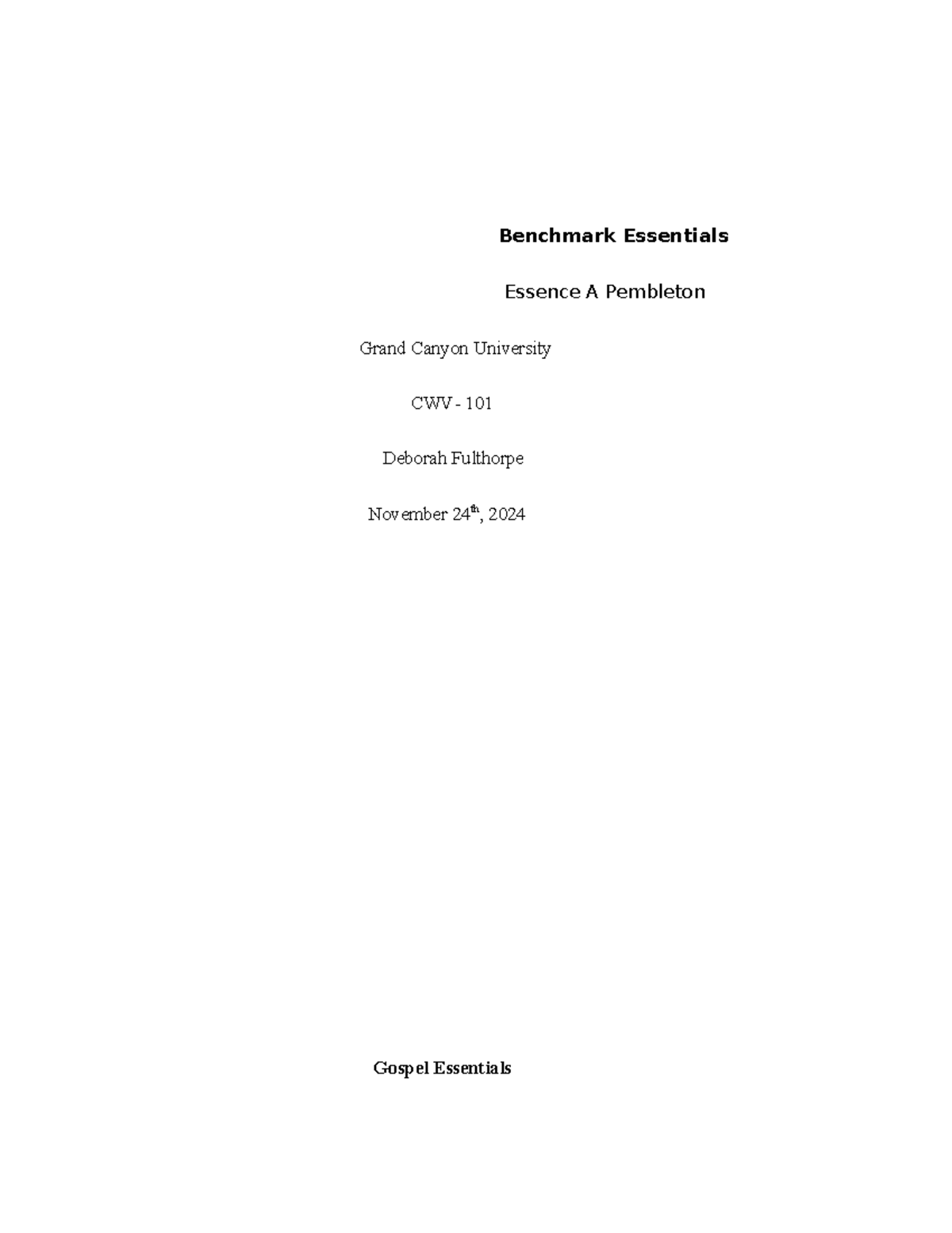 Document 4 - Assignment for benchmark essentials - Benchmark Essentials ...