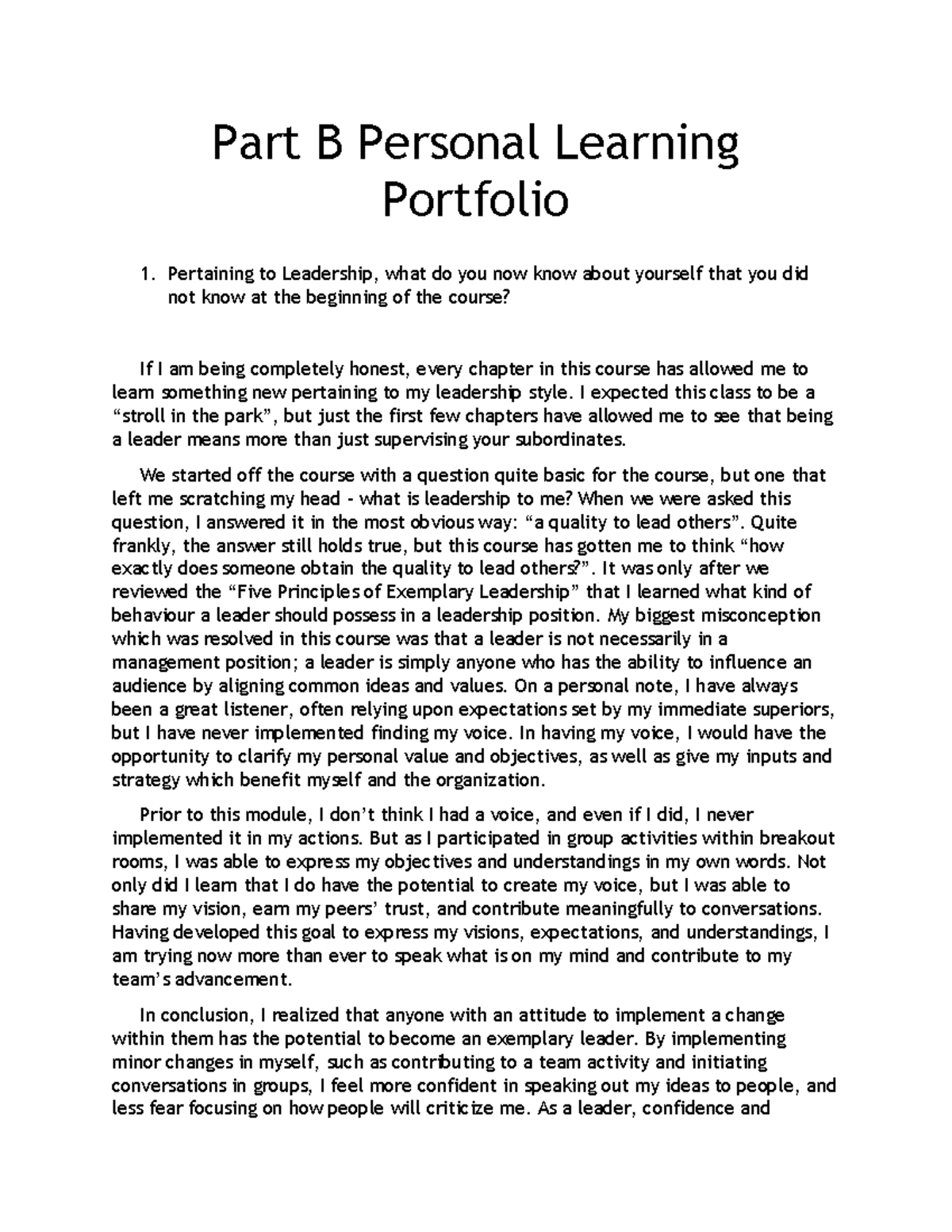 Part B Personal Learning Portfolio - LEAD3300 - NAIT - Studocu