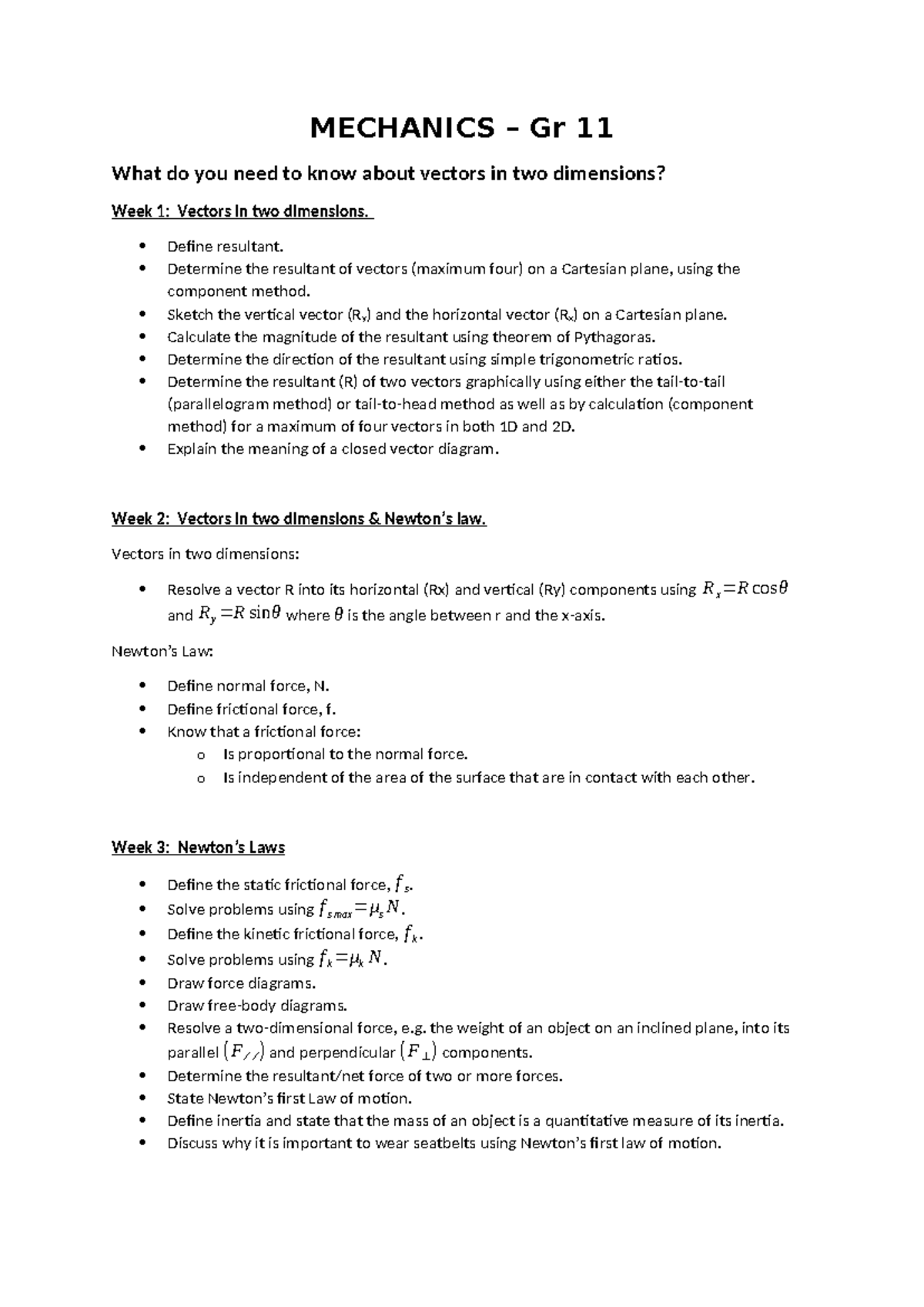 Mechanics - What do you need to know about mechanics. - MECHANICS – Gr ...