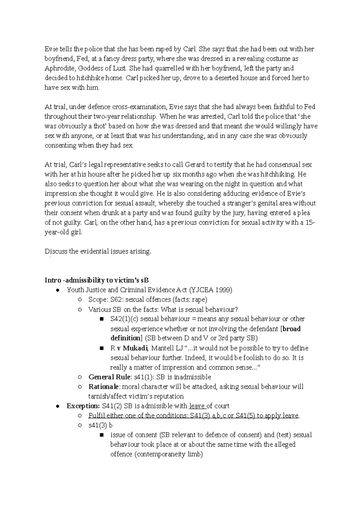 Revision 2-Sexual Behaviour - Evie tells the police that she has been ...