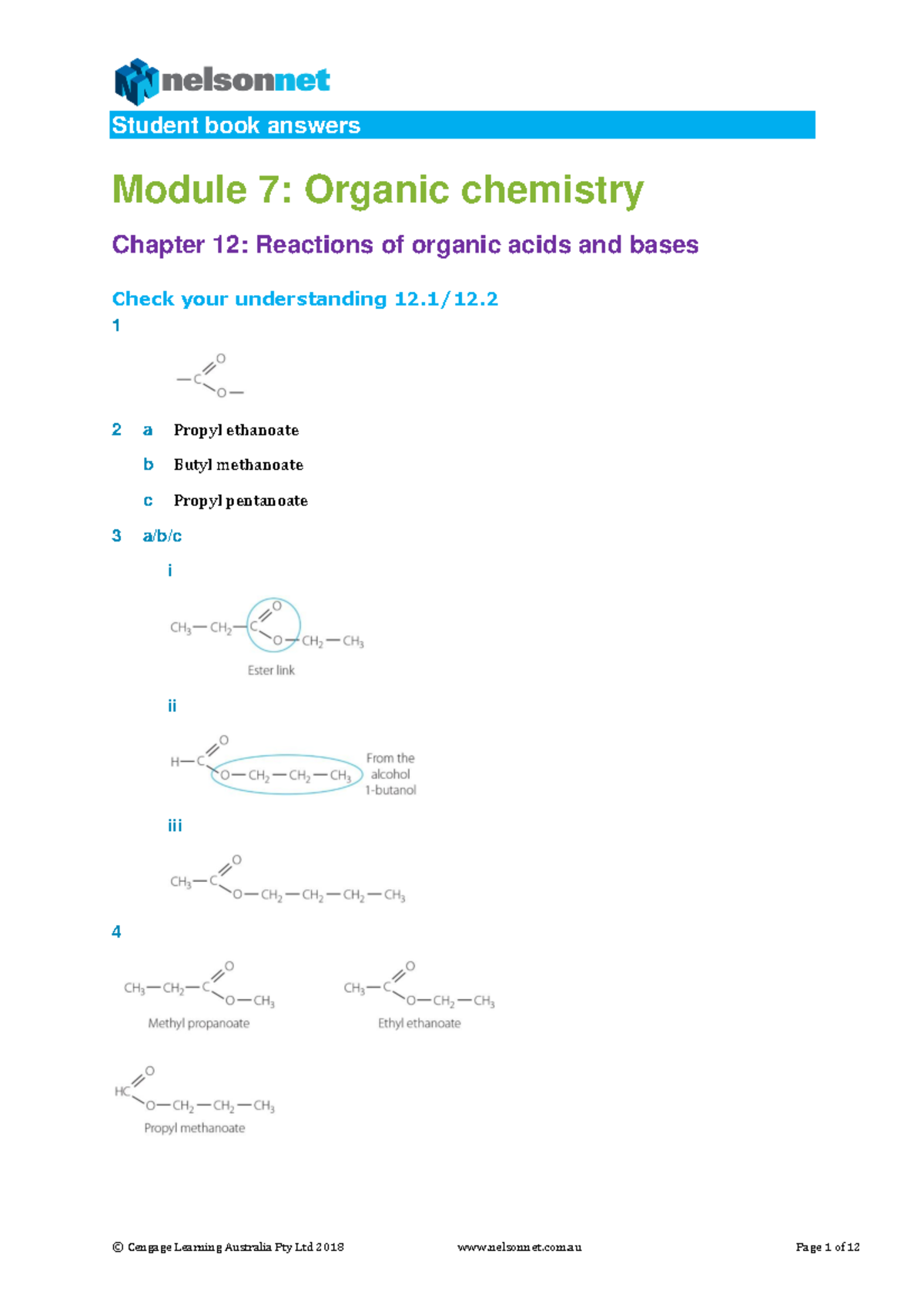 Chapter 12 Worked solutions - Student book answers Module 7: Organic chemistry Chapter 12 ...