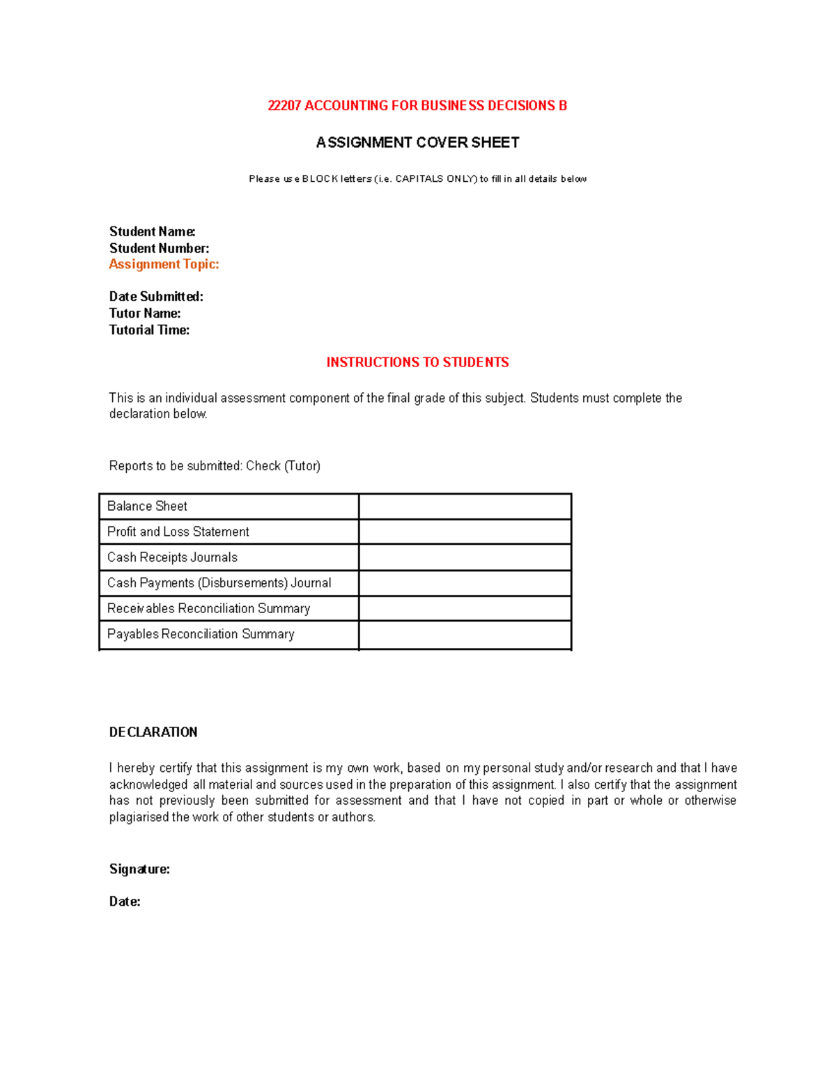Acc B - myob assignment - 22207 ACCOUNTING FOR BUSINESS DECISIONS B ...