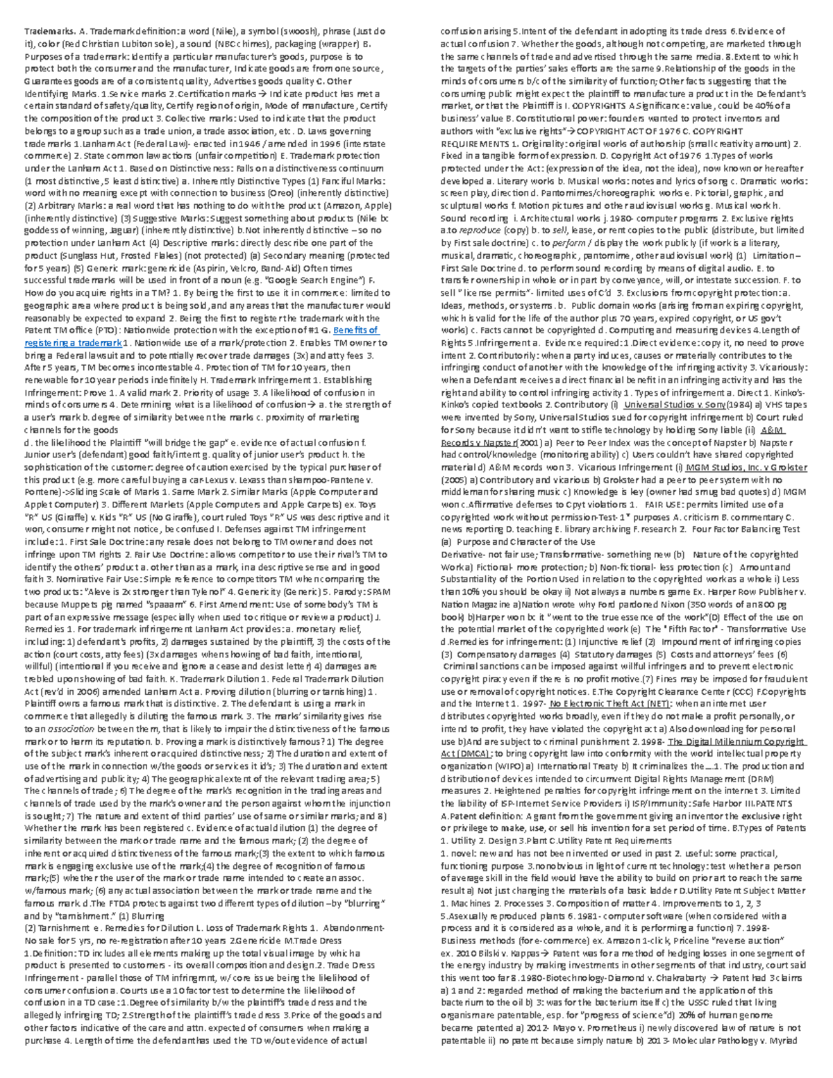 Comm Law 2 Test 2 (Autosaved) - Trademarks. A. Trademark definition: a ...