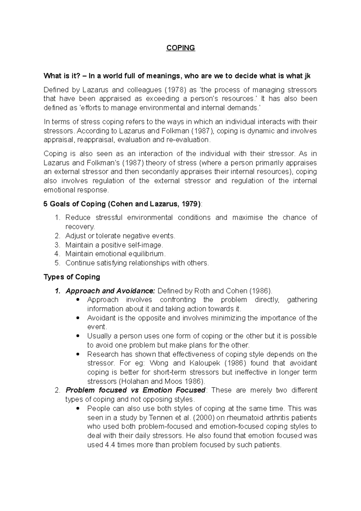 Coping - Notes of all topics within the modules. Can be used in essays ...