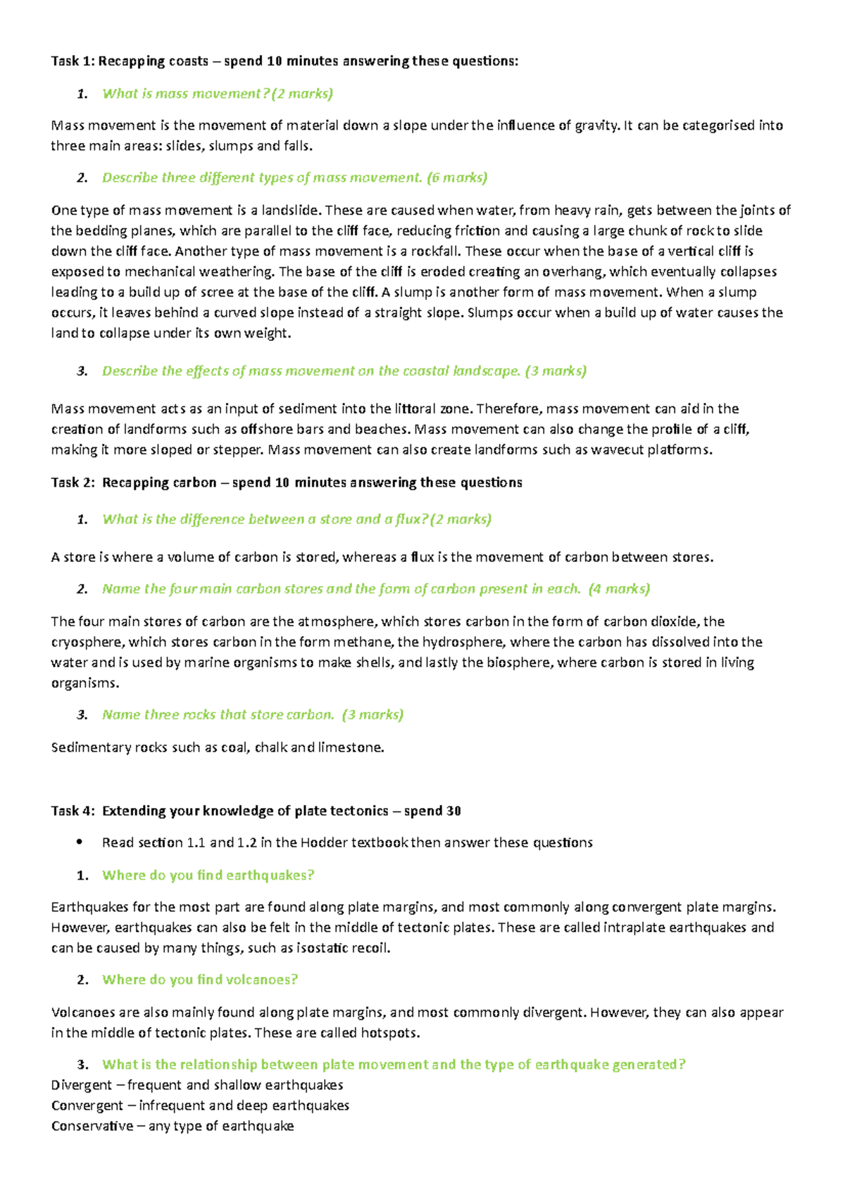 IS1 - Plate Tectonics - Task 1: Recapping coasts – spend 10 minutes ...