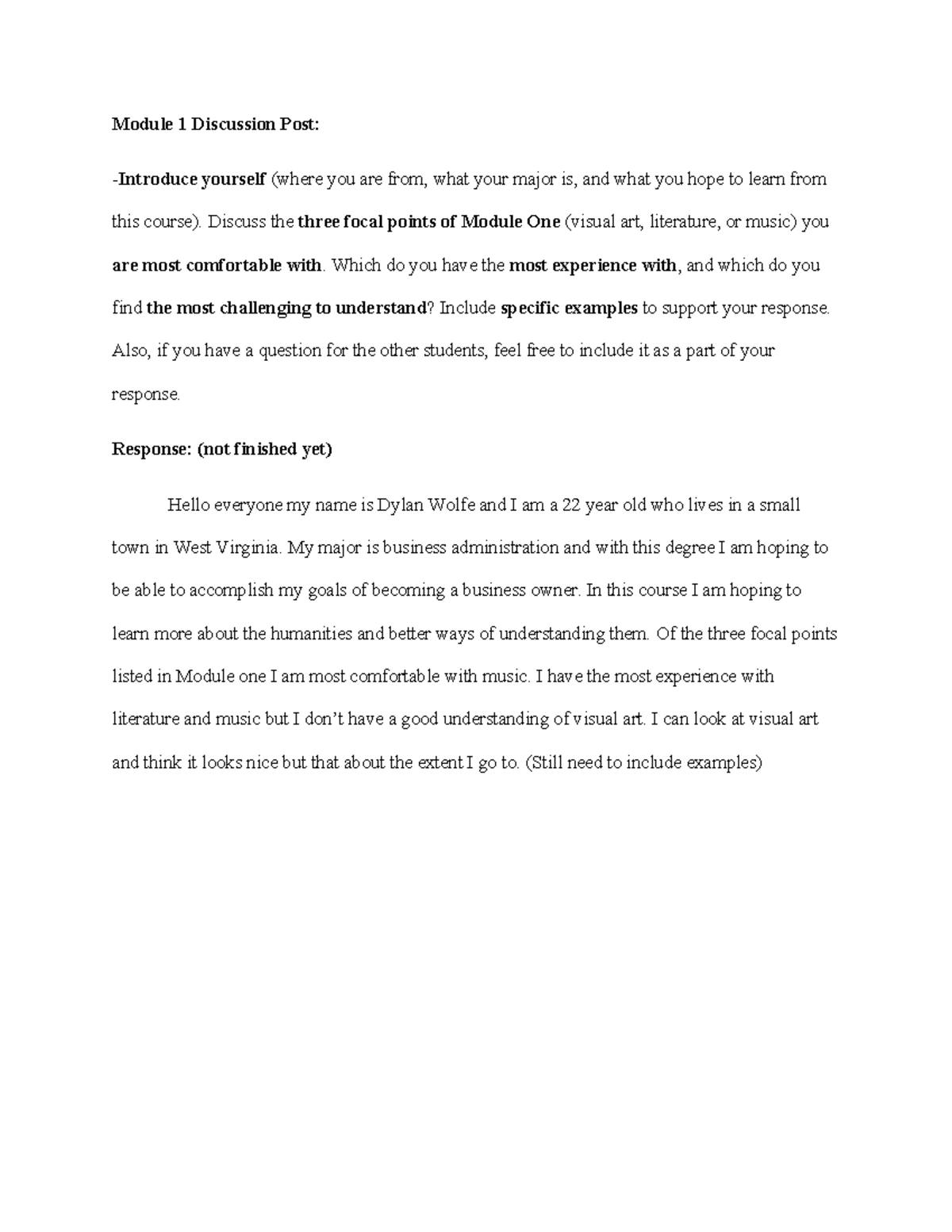 Module 1 Discussion - Module 1 Discussion Post: Introduce yourself ...
