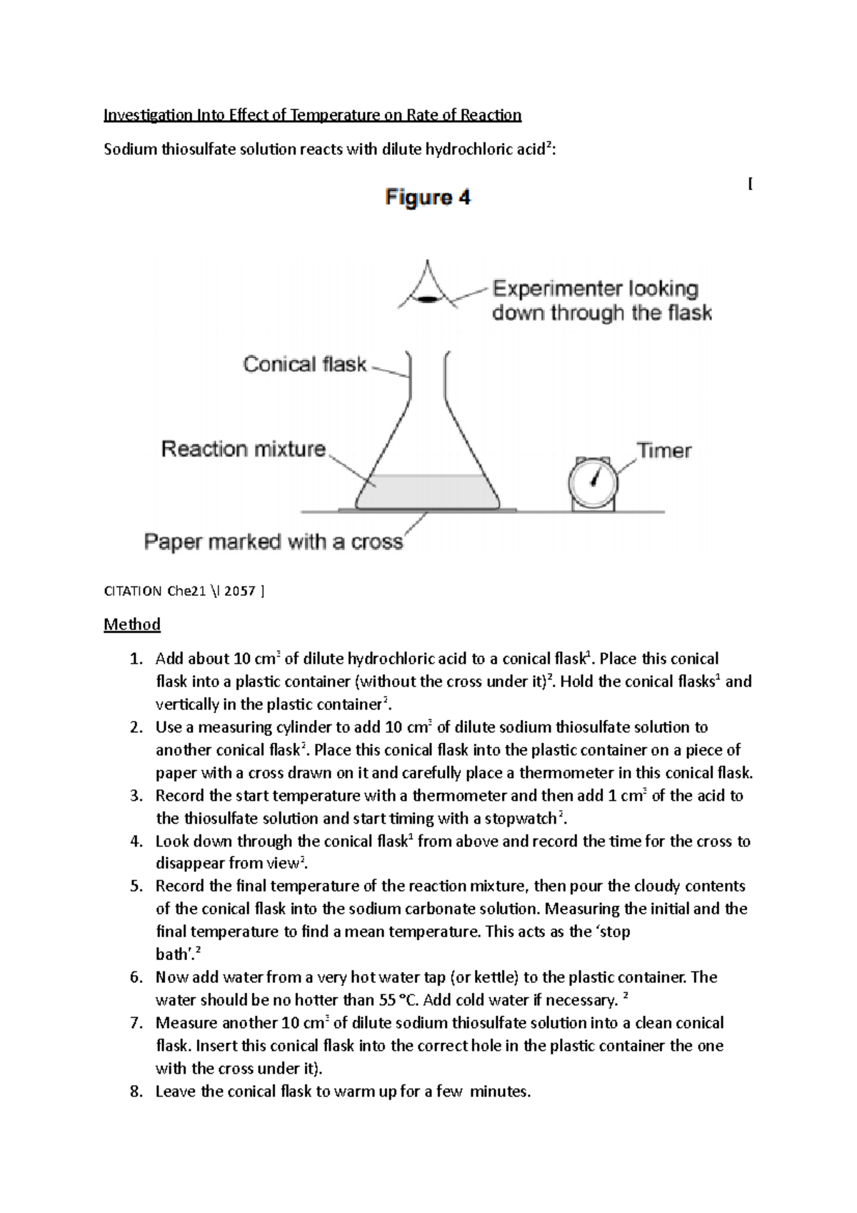 Investigation into effect of temperature on rate of reaction ...