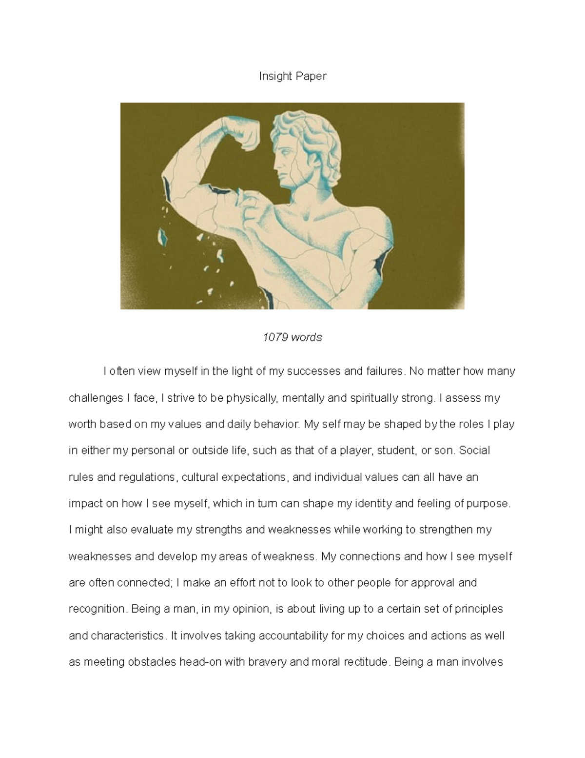 Insight Paper - Insight Paper 1079 words I often view myself in the ...