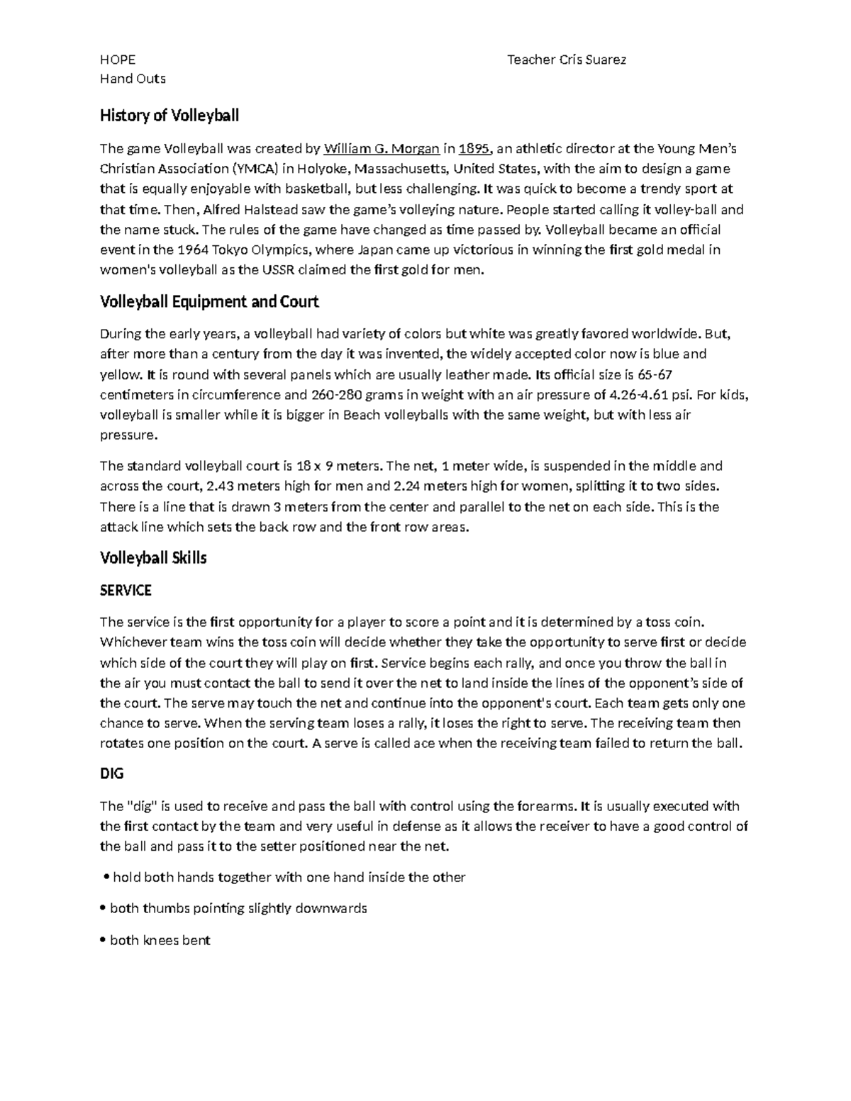 HOPE Handouts - HOPE Teacher Cris Suarez Hand Outs History of ...