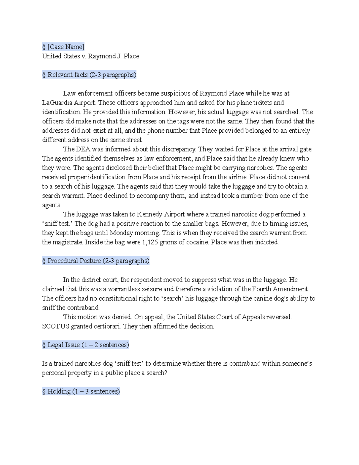 Case Brief Four - Professor Wiles's class. Cases for class discussion ...