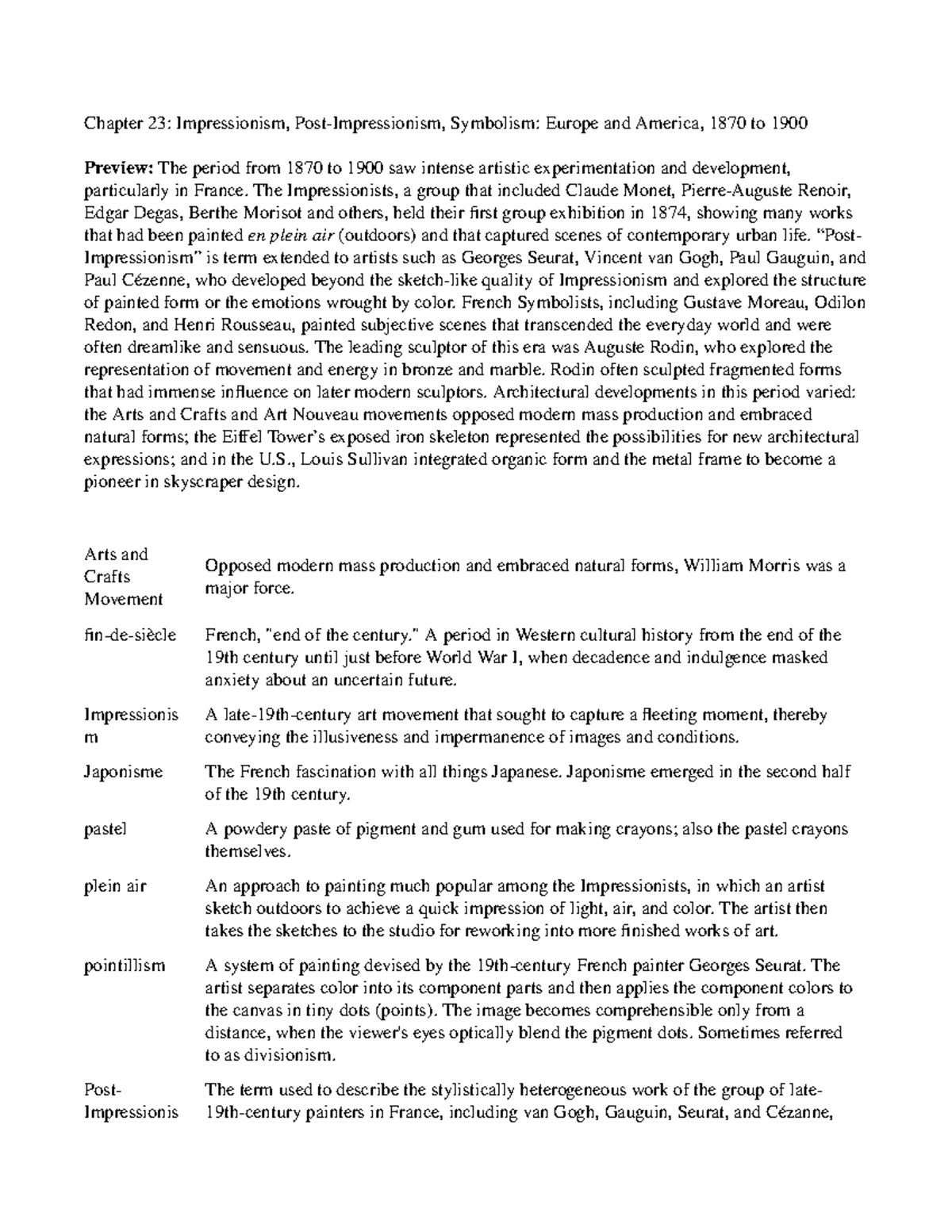 Chapter 23 Lecture 1 and 2 - Chapter 23: Impressionism, Post ...