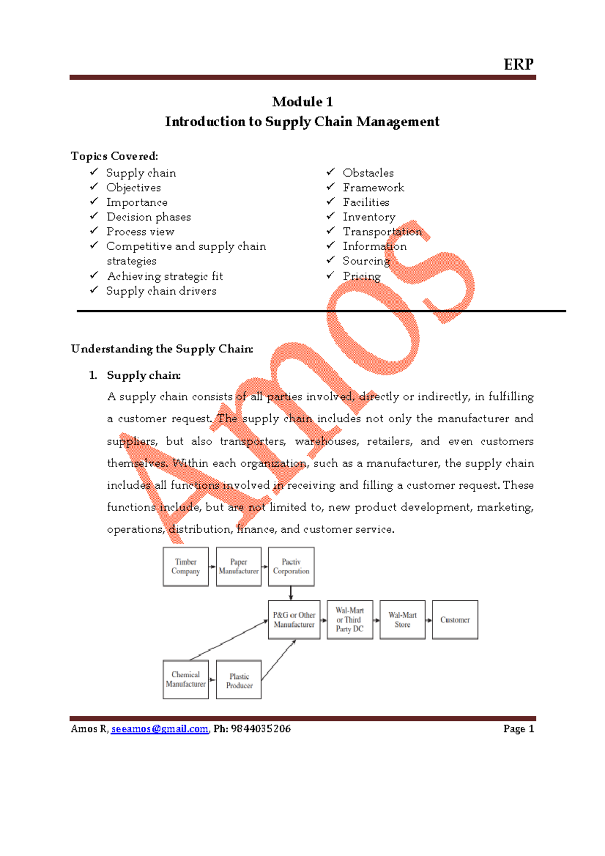 ERP Module 1-Amos R - Erp - Module 1 Introduction to Supply Chain ...