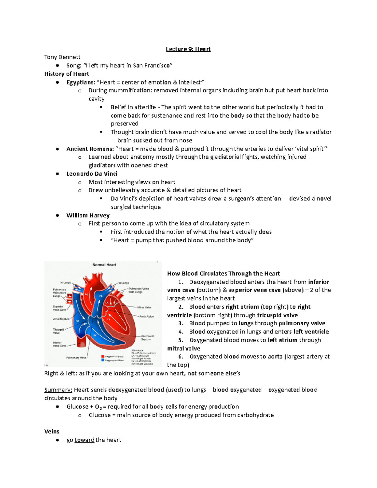 Lecture 9 Notes on Alt Med - Lecture 9: Heart Tony Bennett Song: “I ...