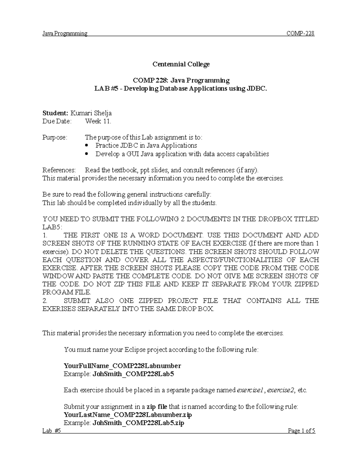 Lab5final This Is Lab2 Centennial College Comp 228 Java Programming Lab 5 Developing