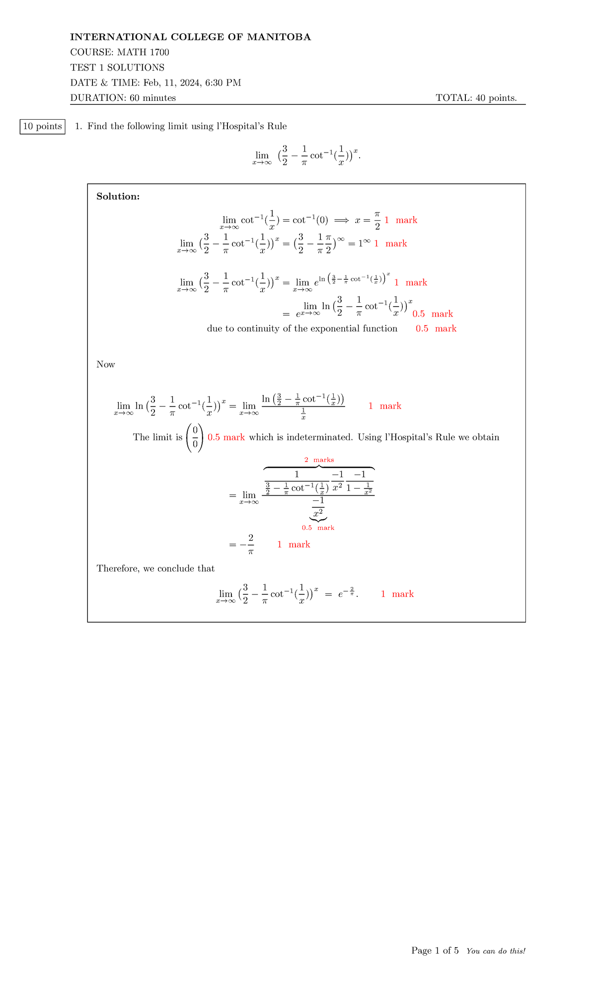 Midterm 1 - mid - COURSE: MATH 1700 TEST 1 SOLUTIONS DATE & TIME: Feb ...