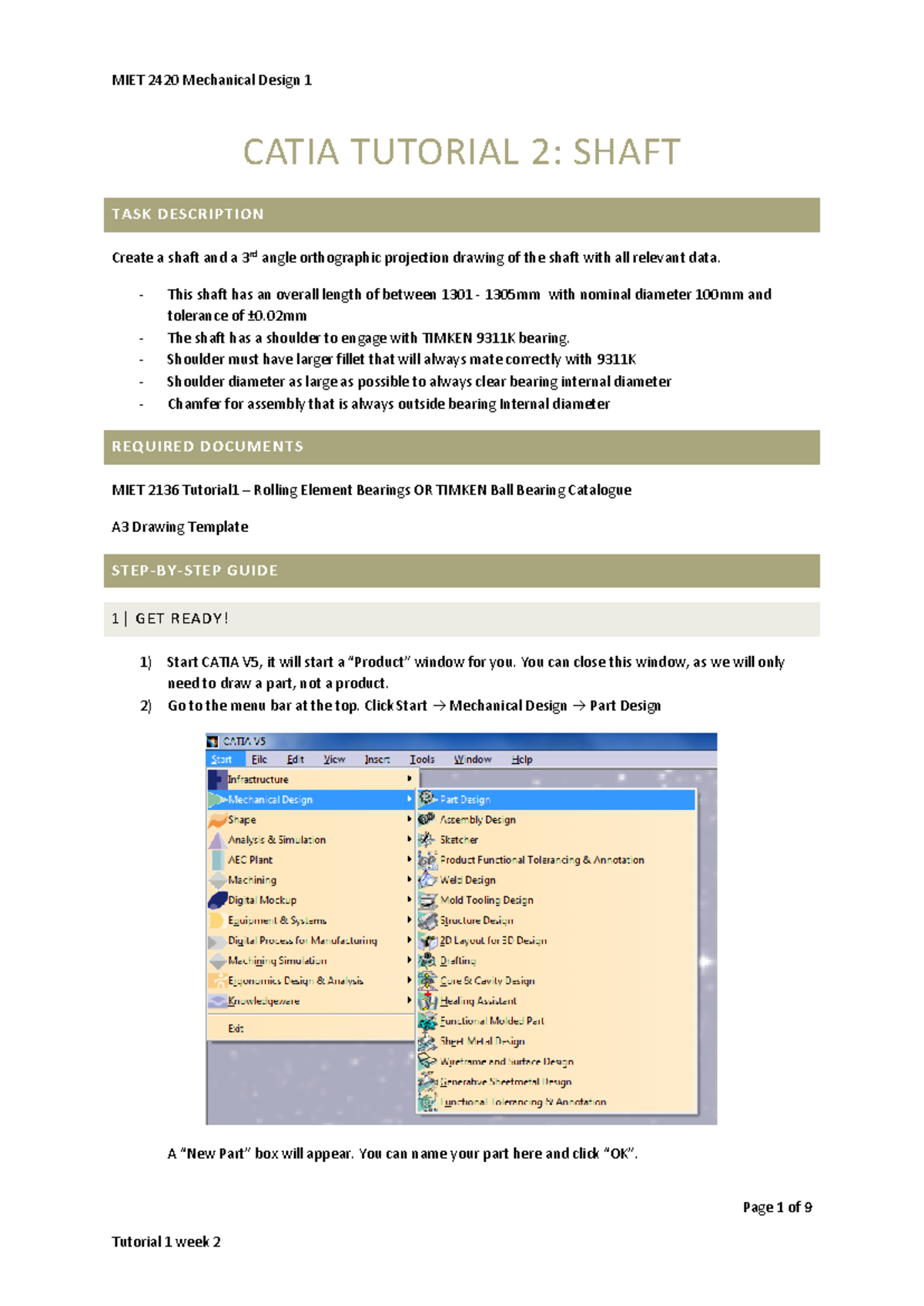 CAD Tutorial 2 Shaft - CAD solid design - Page 1 of 9 CATIA TUTORIAL 2 ...