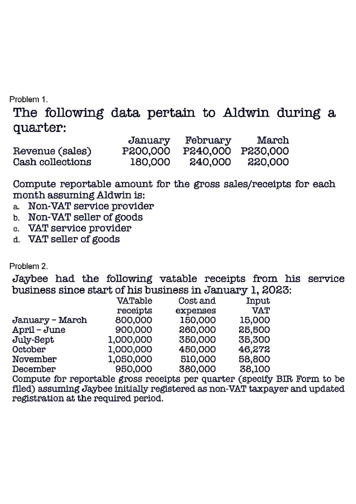 New doc 720240309104753201 - Problem 1. The following data pertain to ...