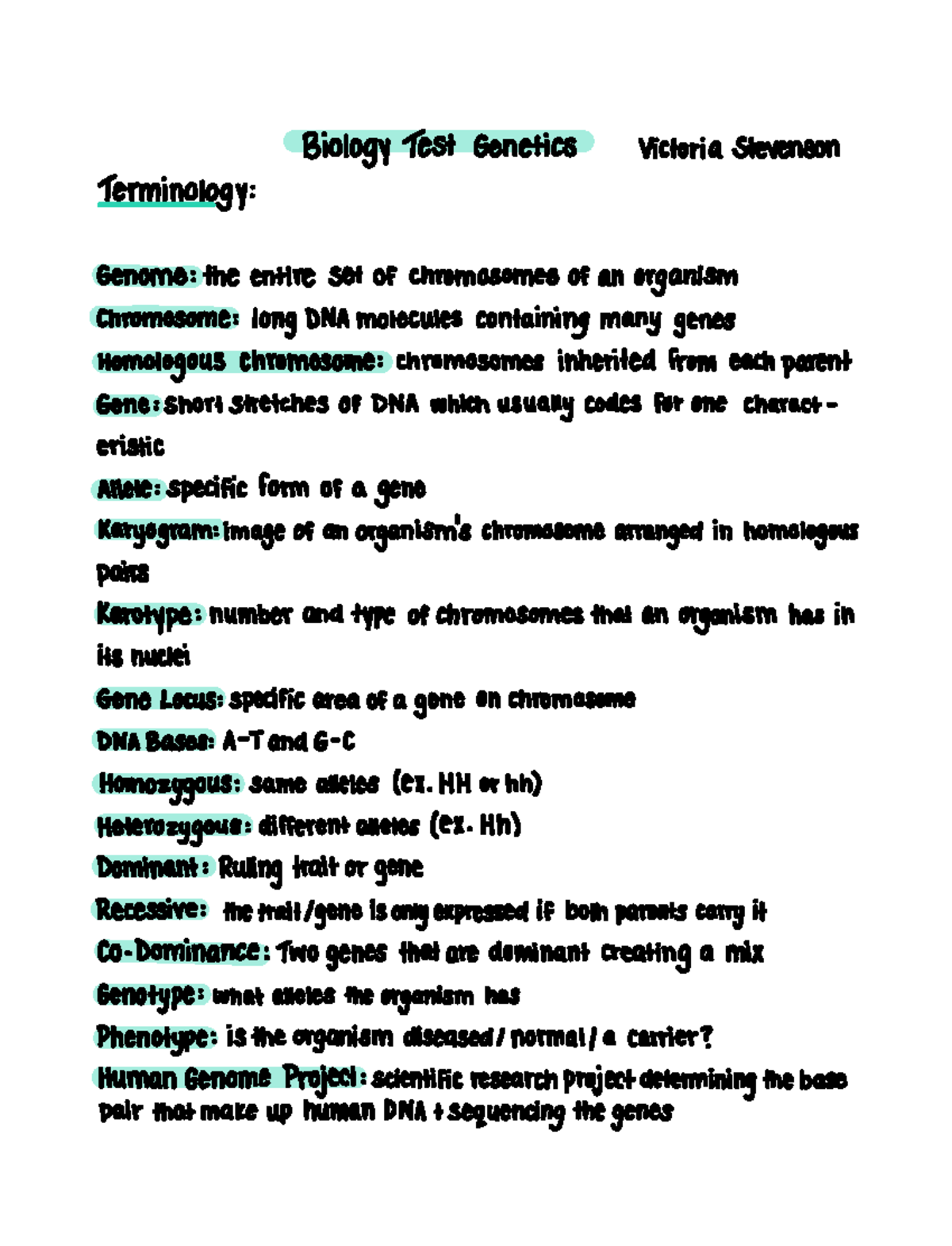 IB Biology 1 SL Test - Genetics - BiologyTest Genetics ...