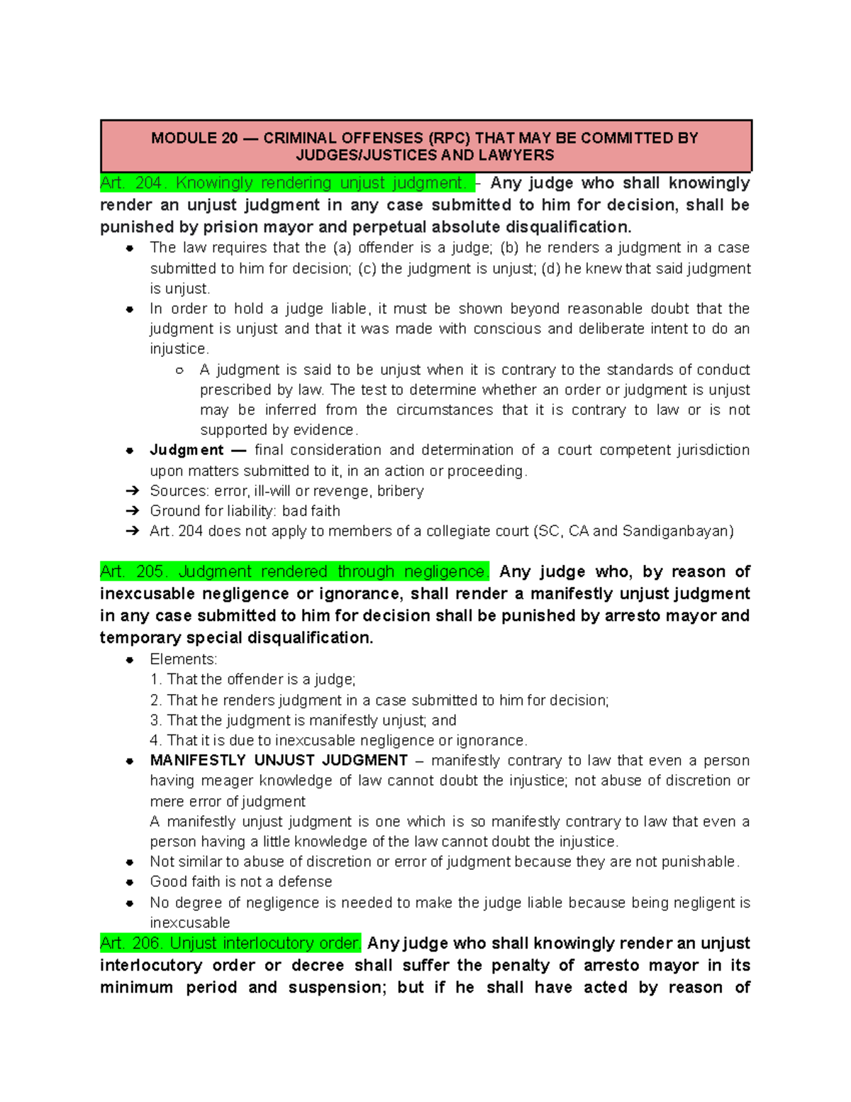 PALE Module-20 - PALE - MODULE 20 4 CRIMINAL OFFENSES (RPC) THAT MAY BE ...