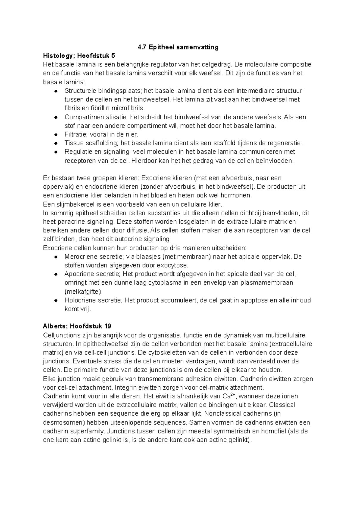 4.7 Epitheel samenvatting - 4 Epitheel samenvatting Histology ...