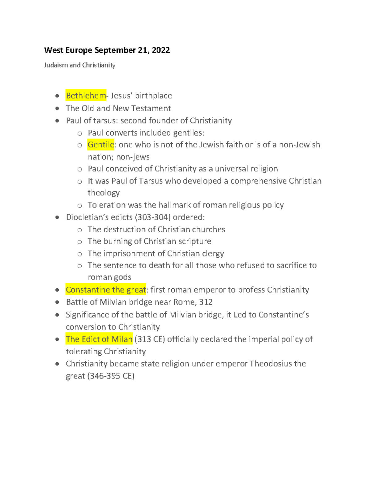 World History I Notes - West Europe September 21, 2022 Judaism and ...