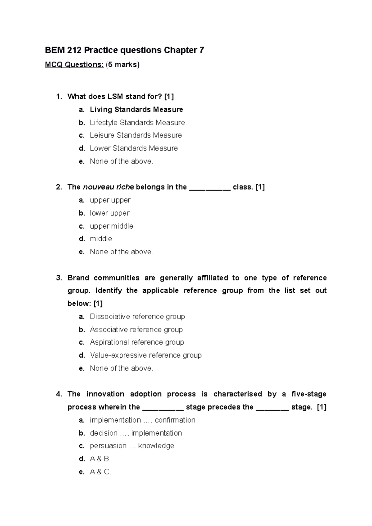 BEM 212 Practice questions Chapter 7 practice questions - BEM 212 ...